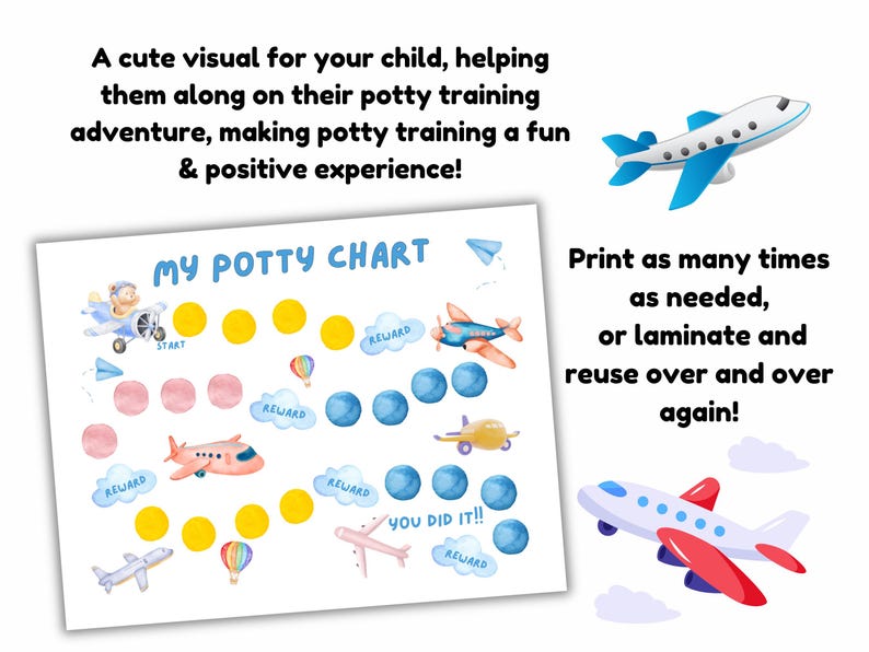 Printable Potty Training Chart, Airplane Potty Chart, Reward Chart ...
