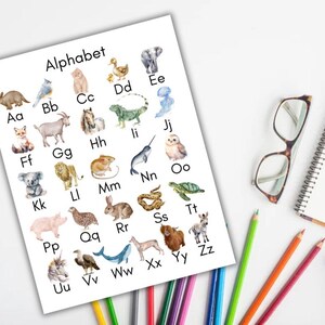 Alphabet Chart, Animal ABC Poster, Animal Alphabet, Watercolor Alphabet ...