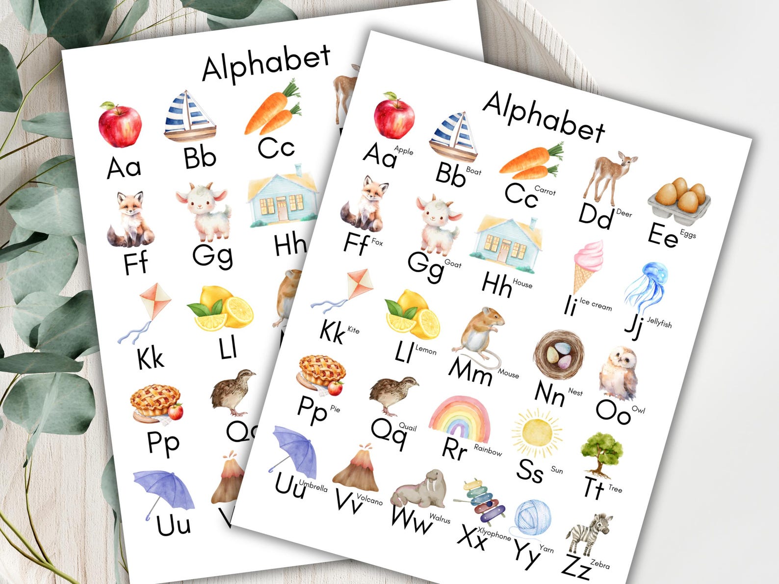 Alphabet Chart, ABC Poster, Animal Alphabet, Watercolor Alphabet, ABC ...