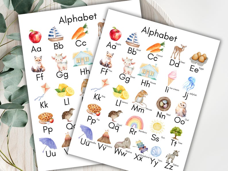 Alphabet Chart, ABC Poster, Animal Alphabet, Watercolor Alphabet, ABC ...
