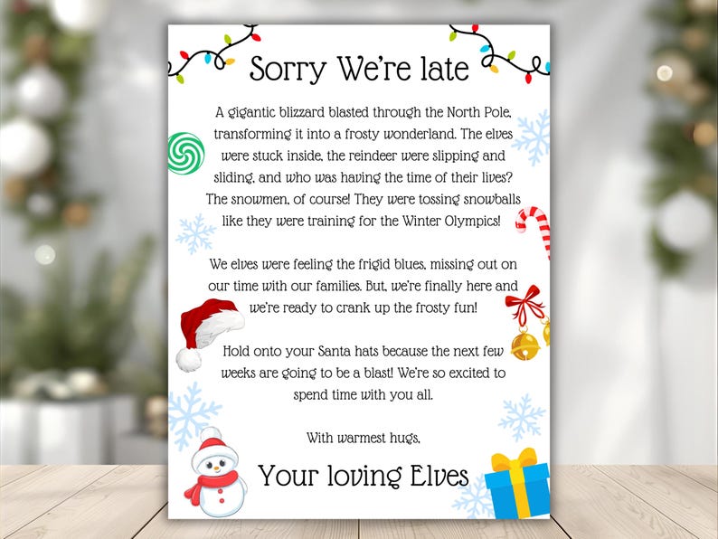 Elf Late Arrival, Sorry We're Late Elf Letter, Elf Arrival Letter, Elf ...