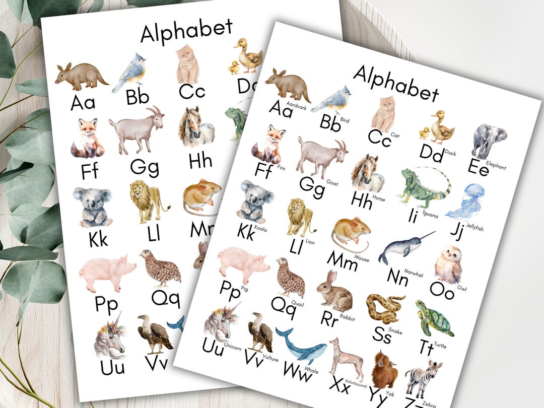 Alphabet Chart, Animal ABC Poster, Animal Alphabet, Watercolor Alphabet ...