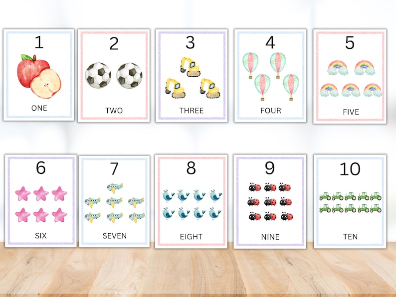 Watercolor Number Poster Set, Homeschool Decor, 1-20 Posters, Number ...