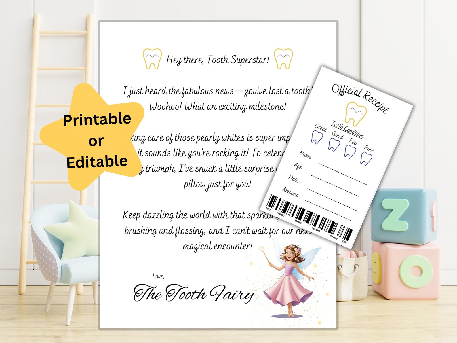 Printable Tooth Fairy Letter, Tooth Fairy Letter, Tooth Fairy Receipt ...