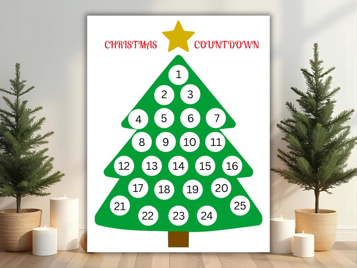 Printable Christmas Countdown Calendar, Kids Advent Activity, Advent ...