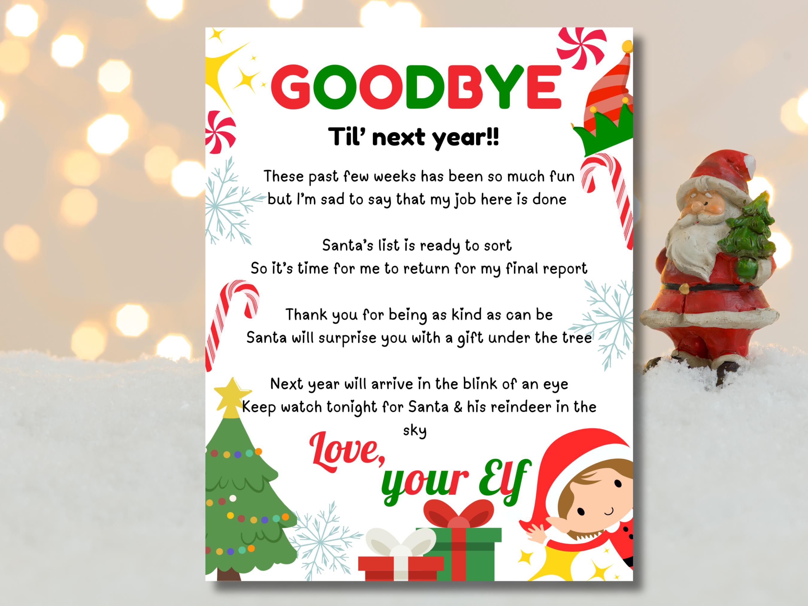 Printable Elf Goodbye Letter, Goodbye From Elf, Goodbye Letter, Goodbye ...