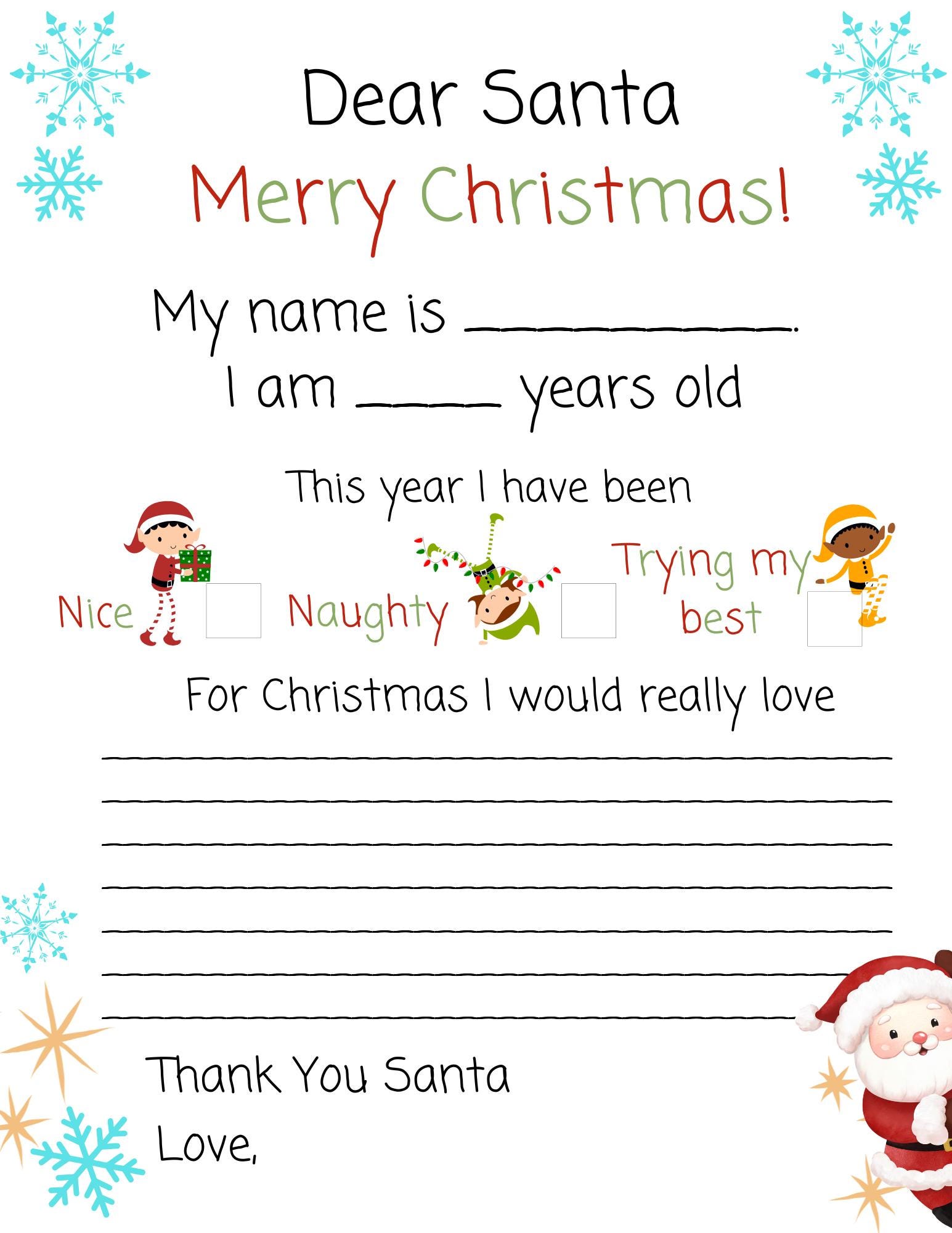 Printable Kids Letter to Santa, Letter to Santa, Santa Letters, Letters ...