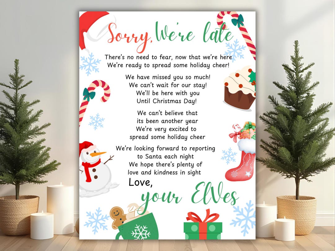 Elf Late Arrival, Elf Arrival Letter, Sorry We're Late Elf Letter, Elf ...