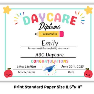 Editable Daycare Certificate, Daycare Diploma, Daycare Graduation, Last ...