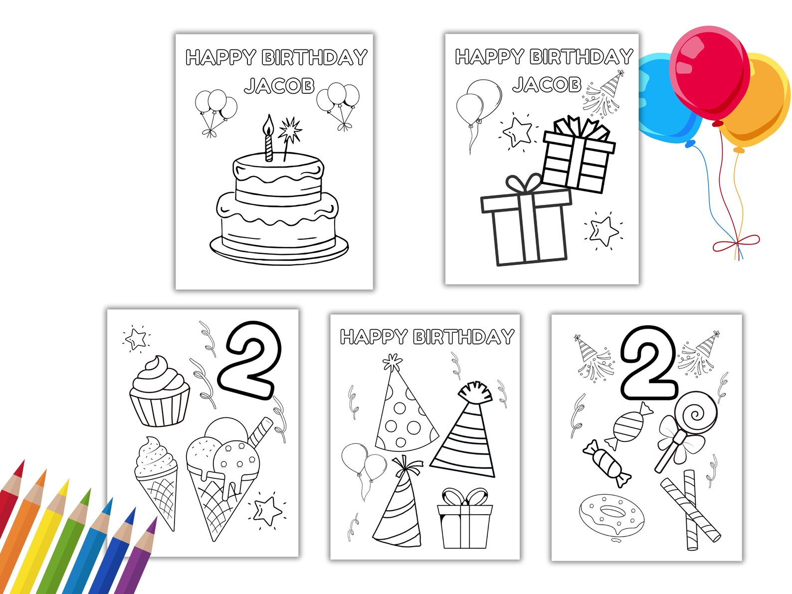 Birthday Party Coloring Pages, Custom Coloring Page, Birthday Activity ...