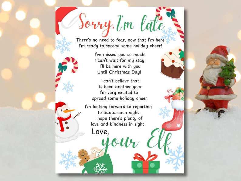 Printable Elf Late Arrival, Sorry Im Late Elf Letter, Elf Arrival ...