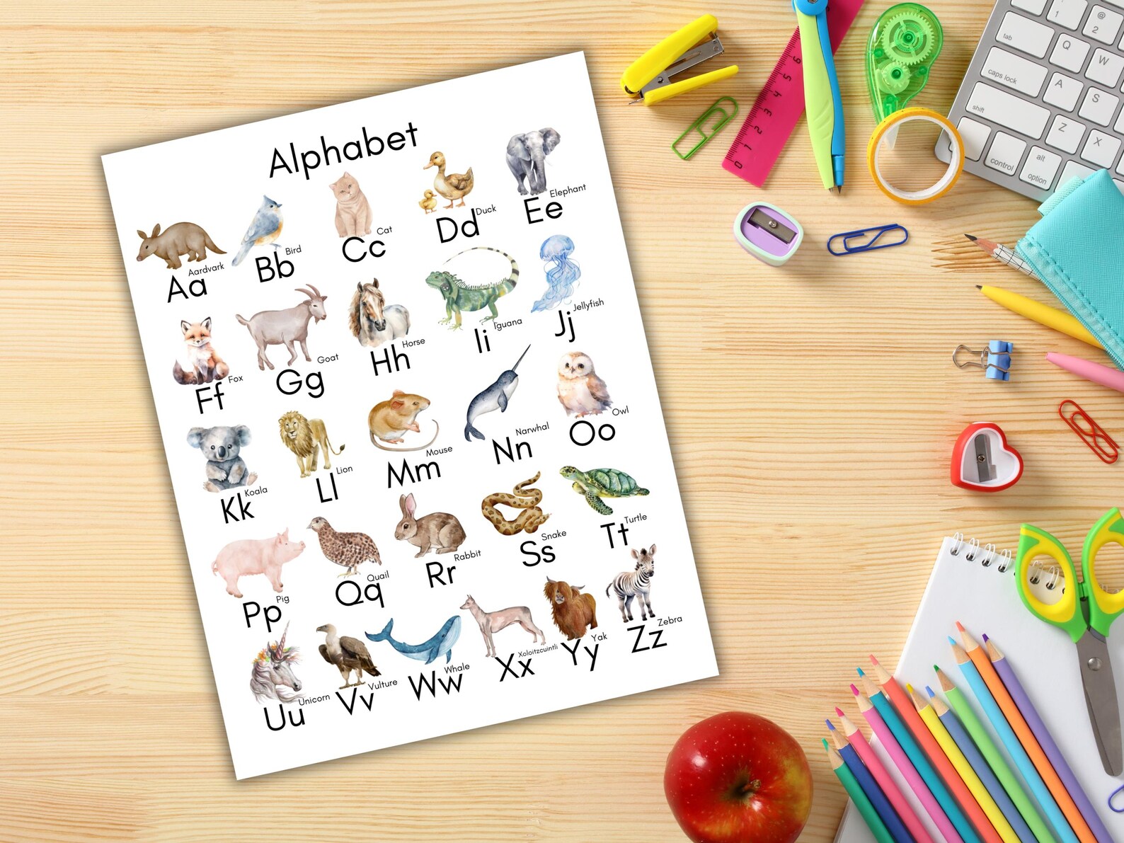 Alphabet Chart, Animal ABC Poster, Animal Alphabet, Watercolor Alphabet ...