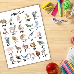 Alphabet Chart, Animal ABC Poster, Animal Alphabet, Watercolor Alphabet ...