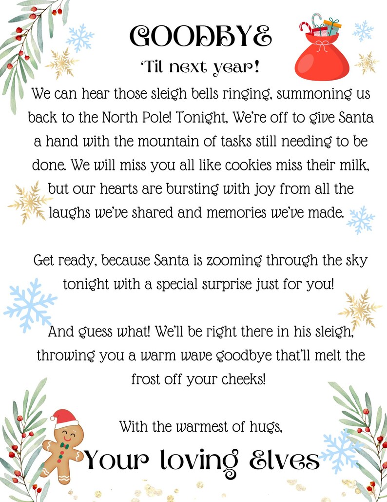 Printable Two Elves Goodbye Letter, Goodbye From Elf, Goodbye Letter ...