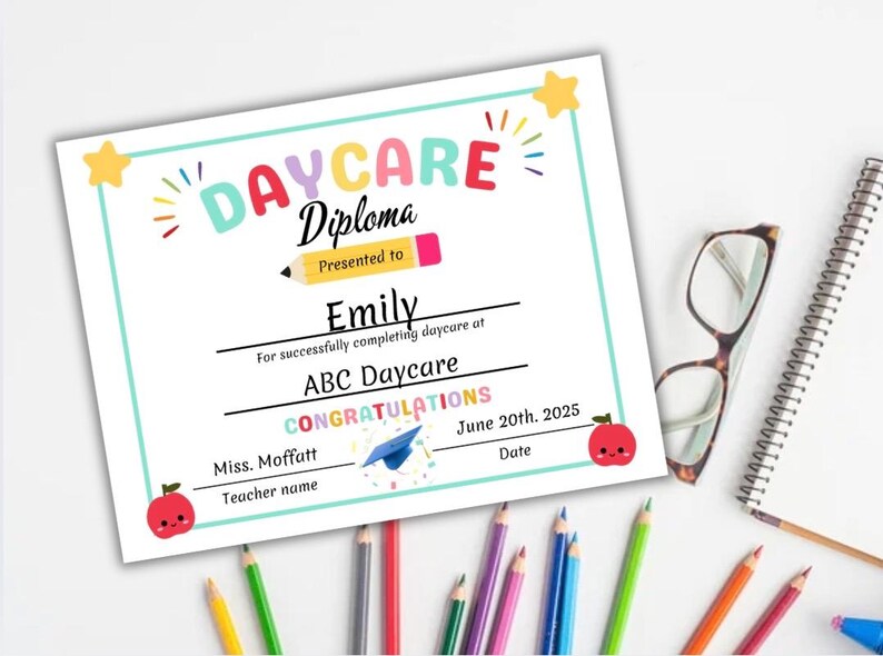 Editable Daycare Certificate, Daycare Diploma, Daycare Graduation, Last ...
