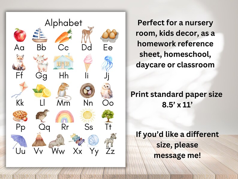 Alphabet Chart, ABC Poster, Animal Alphabet, Watercolor Alphabet, ABC ...