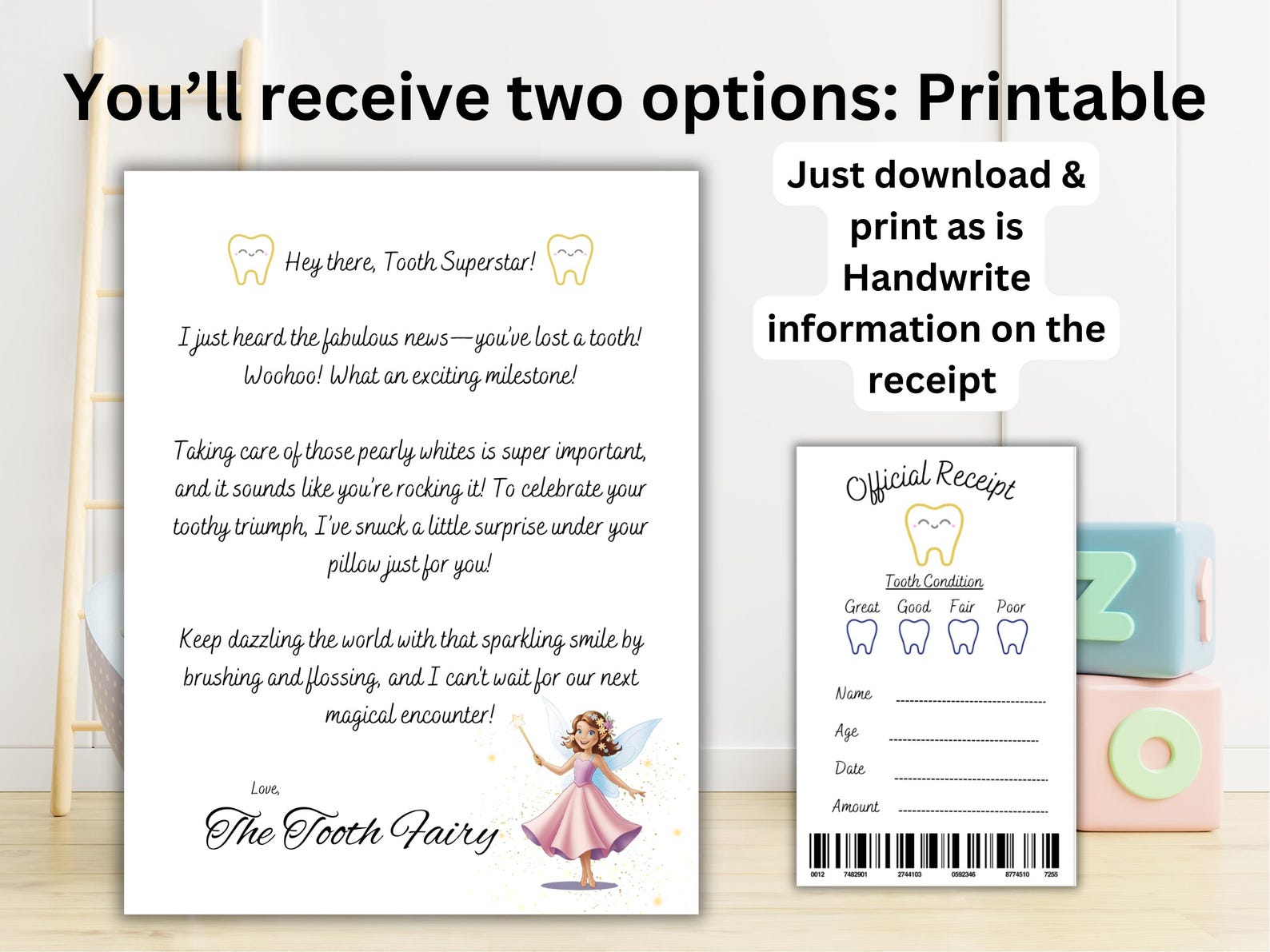 Printable Tooth Fairy Letter, Tooth Fairy Letter, Tooth Fairy Receipt ...