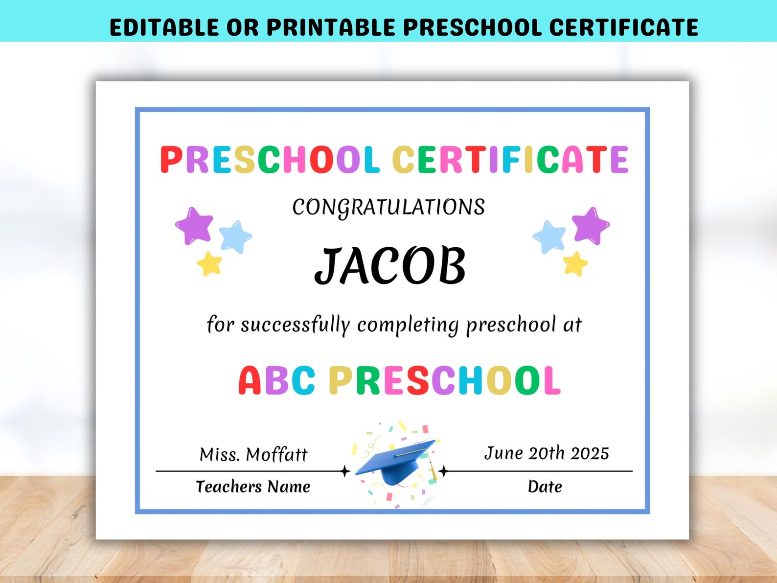 Editable Preschool Certificate, Prek Certificate, Preschool Diploma ...