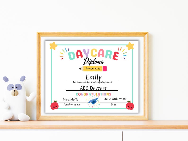 Editable Daycare Certificate, Daycare Diploma, Daycare Graduation, Last ...