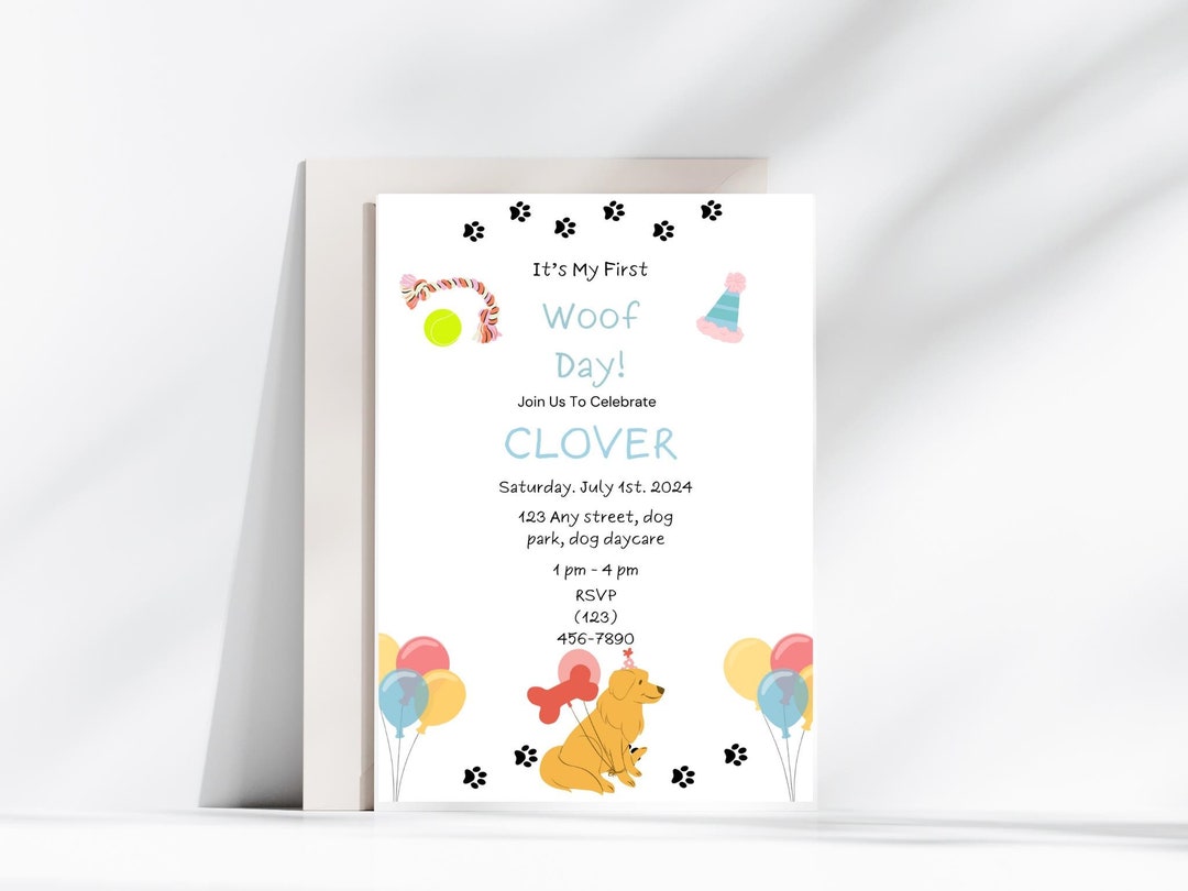 Dog Invitation, Dog Birthday Invitation, Dog Party Invitation, Pawty ...