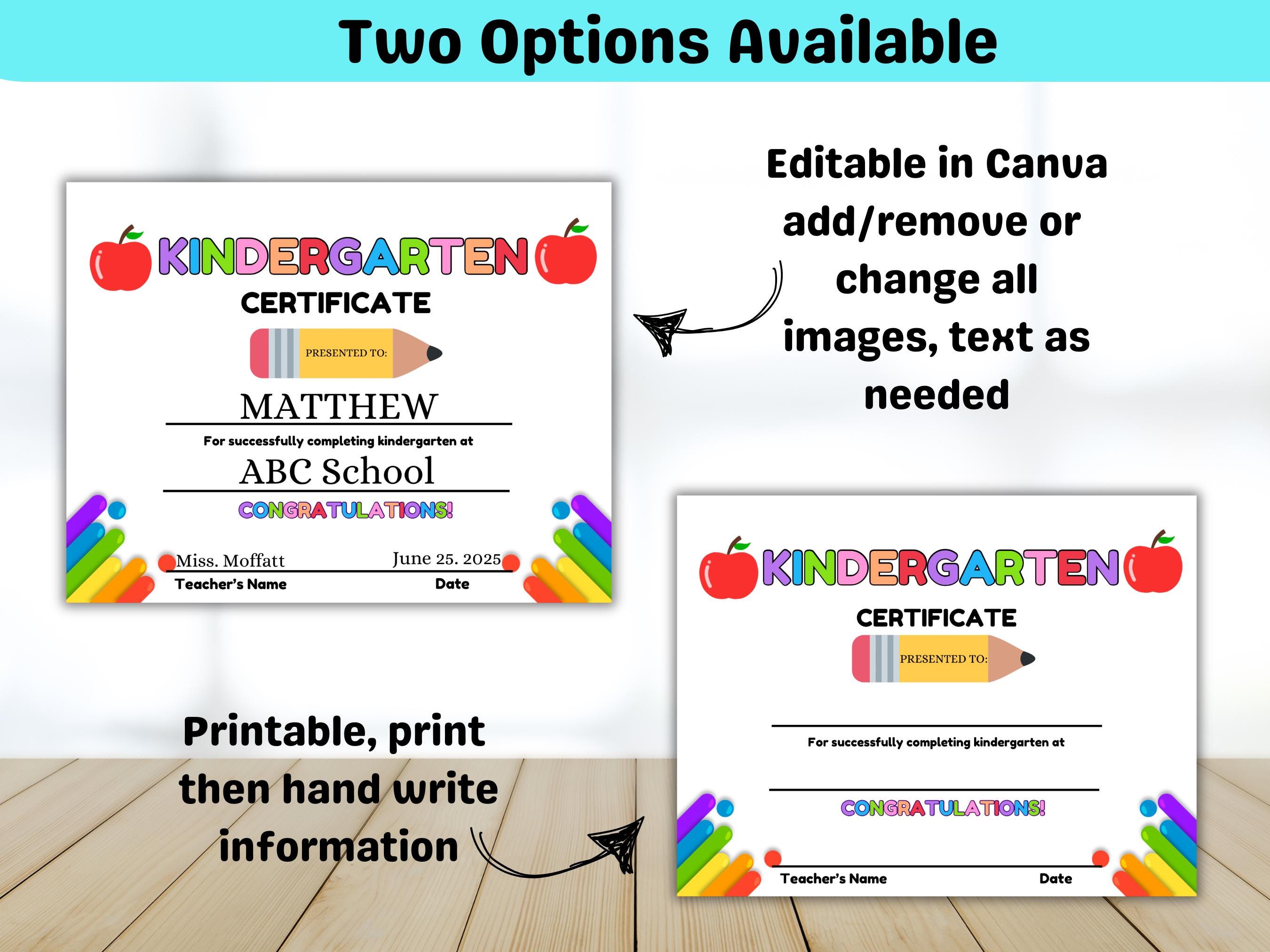 Editable Kindergarten Certificate, Kindergarten Diploma, Kindergarten ...