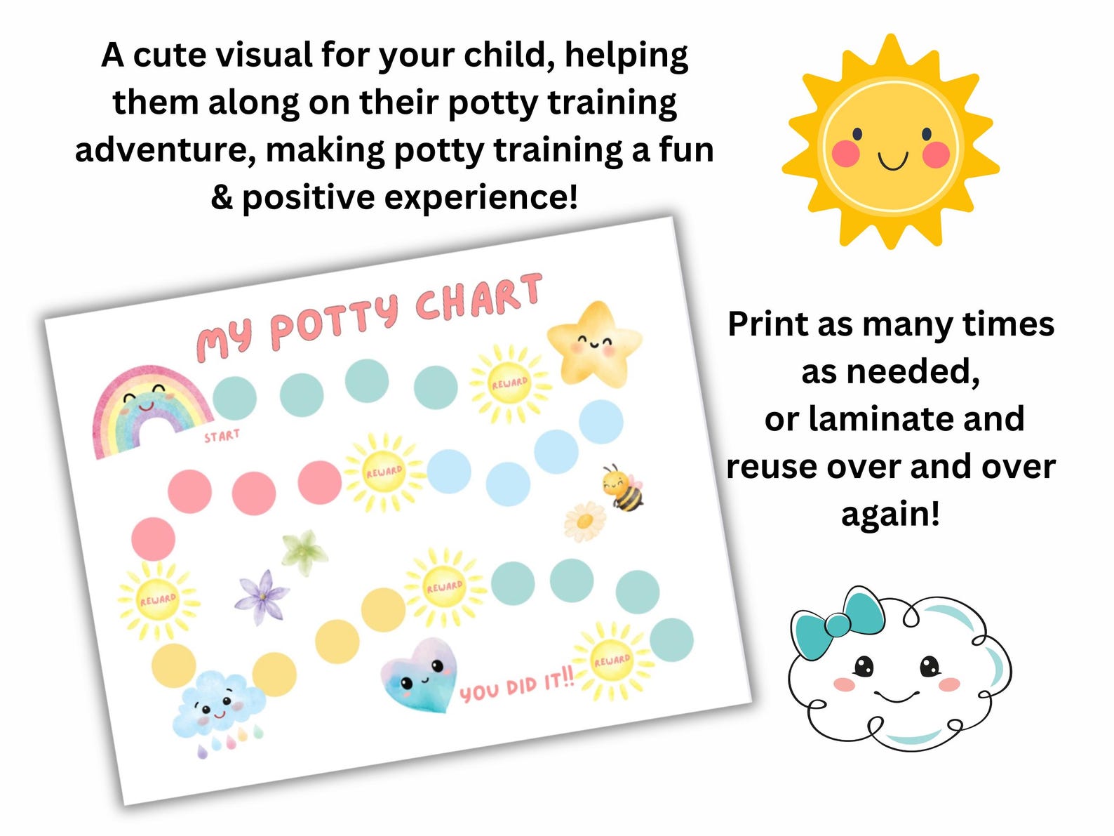 Printable Potty Training Chart, Rainbow Potty Training, Potty Chart ...