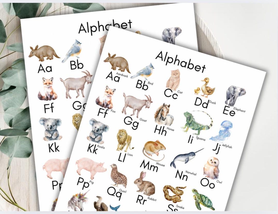 Alphabet Chart, Animal ABC Poster, Animal Alphabet, Watercolor Alphabet ...