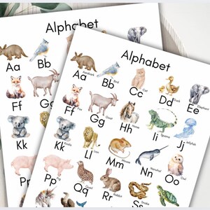 Alphabet Chart, Animal ABC Poster, Animal Alphabet, Watercolor Alphabet ...