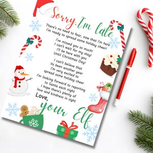 Elf Late Arrival, Elf Arrival Letter, Sorry Im Late Elf Letter, Elf ...