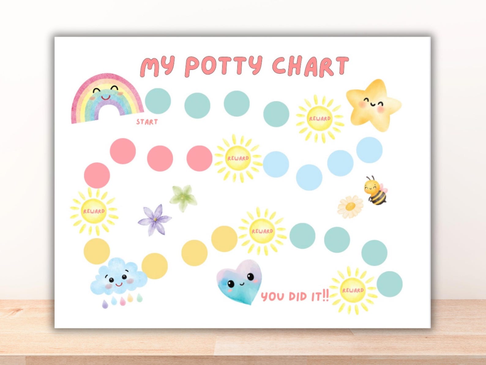 Printable Potty Training Chart, Rainbow Potty Training, Potty Chart ...