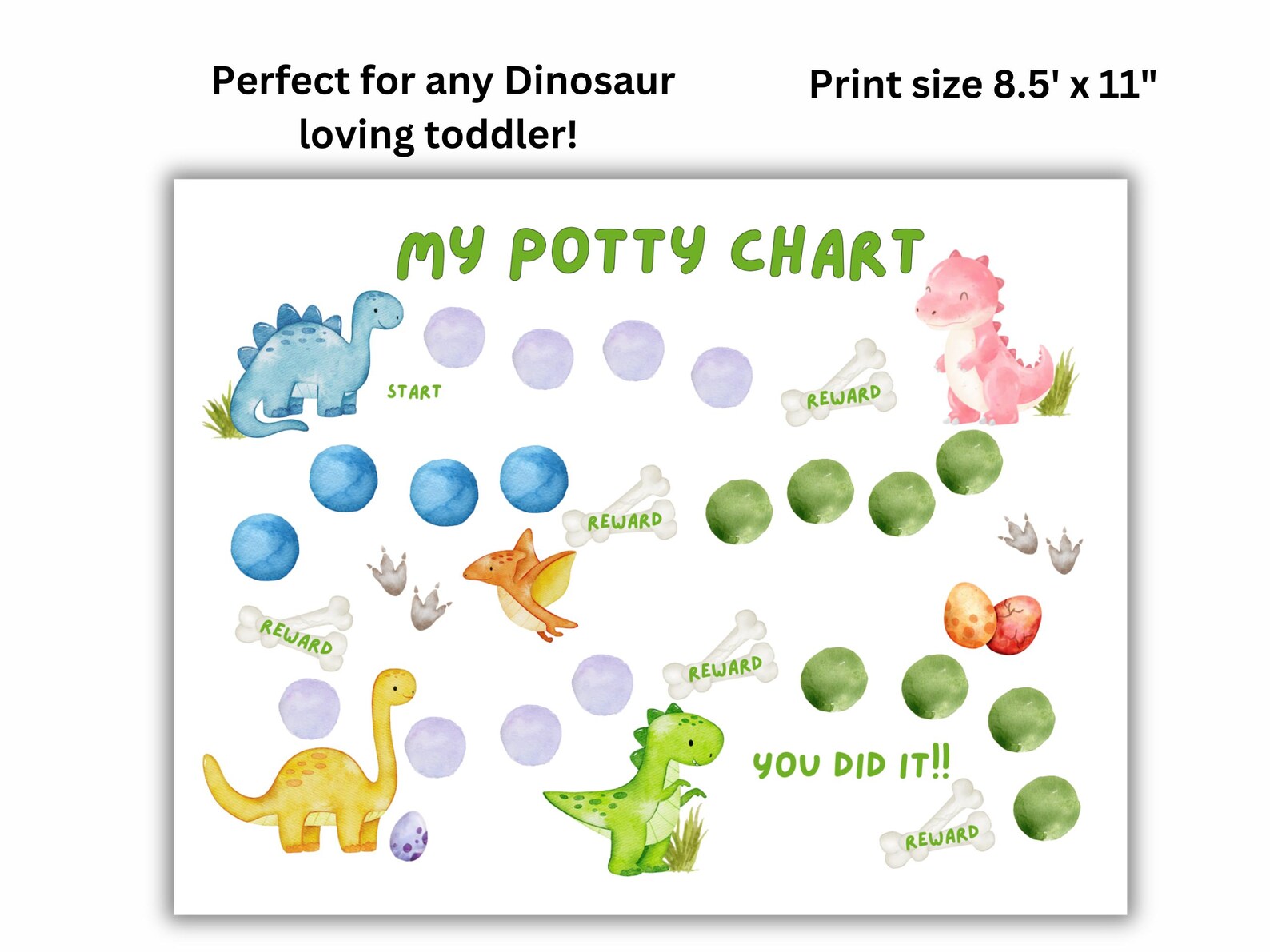 Printable Potty Training Chart, Dinosaur Potty Training, Potty Chart ...