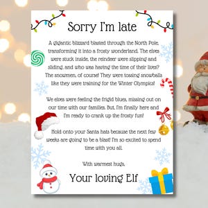 Printable Elf Late Arrival, Sorry Im Late Elf Letter, Elf Arrival ...