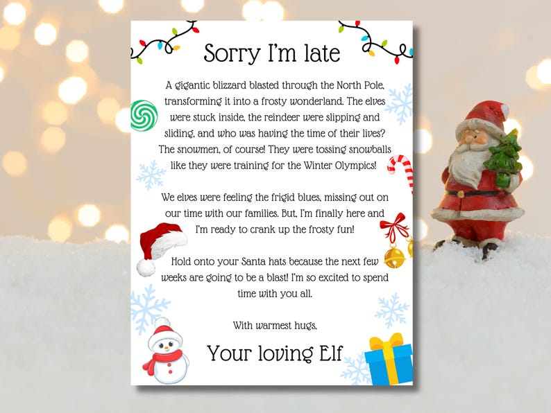 Printable Elf Late Arrival, Sorry Im Late Elf Letter, Elf Arrival ...
