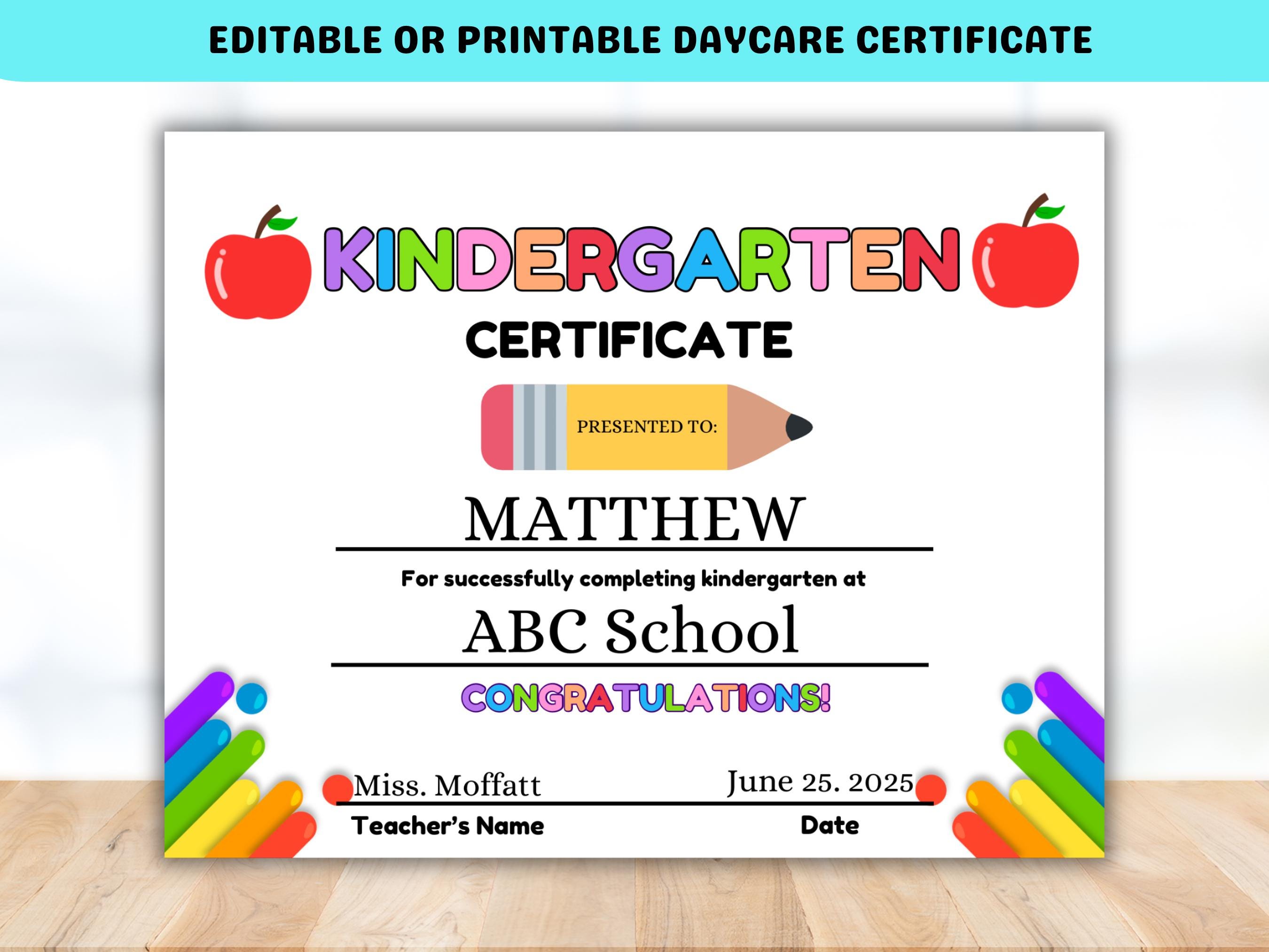 Editable Kindergarten Certificate, Kindergarten Diploma, Kindergarten ...