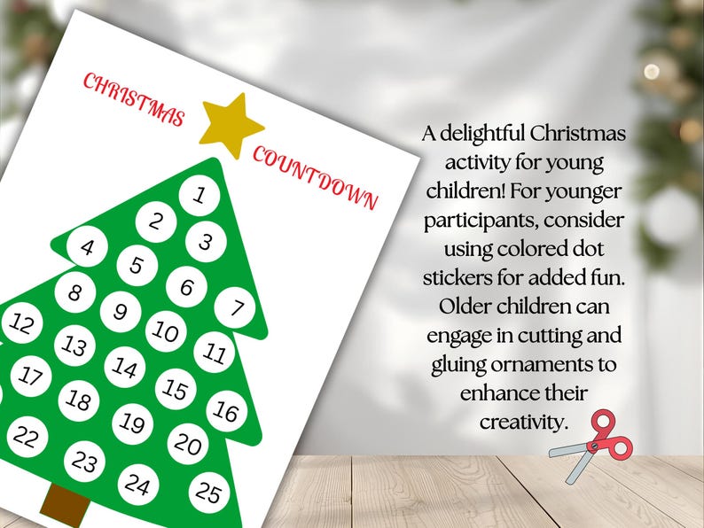 Printable Christmas Countdown Calendar, Kids Advent Activity, Advent ...