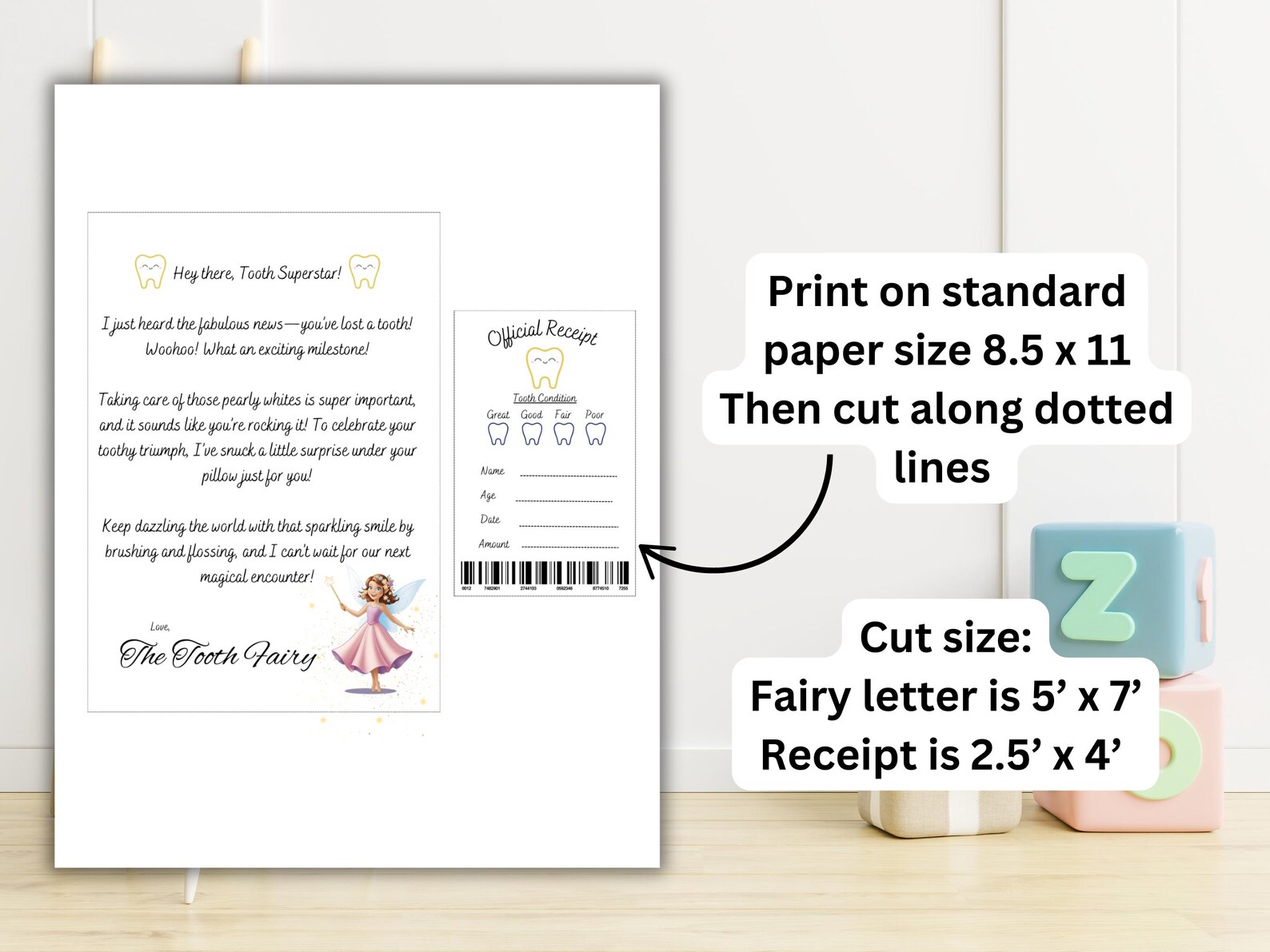 Printable Tooth Fairy Letter, Tooth Fairy Letter, Tooth Fairy Receipt ...