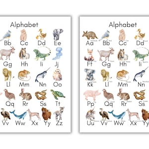 Alphabet Chart, Animal ABC Poster, Animal Alphabet, Watercolor Alphabet ...