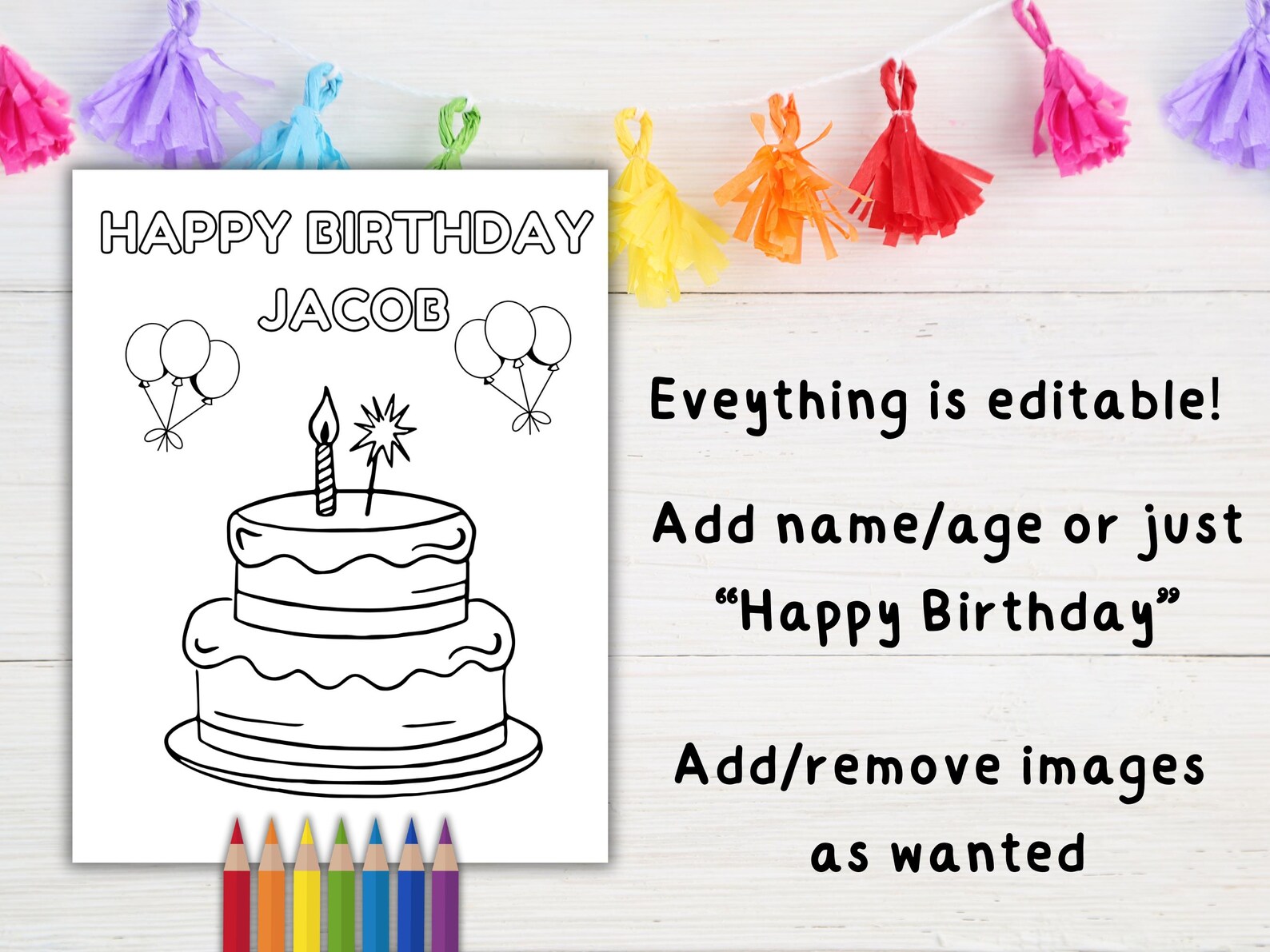 Birthday Party Coloring Pages, Custom Coloring Page, Birthday Activity ...