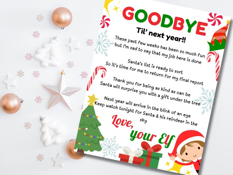 Printable Elf Goodbye Letter, Goodbye From Elf, Goodbye Letter, Goodbye ...