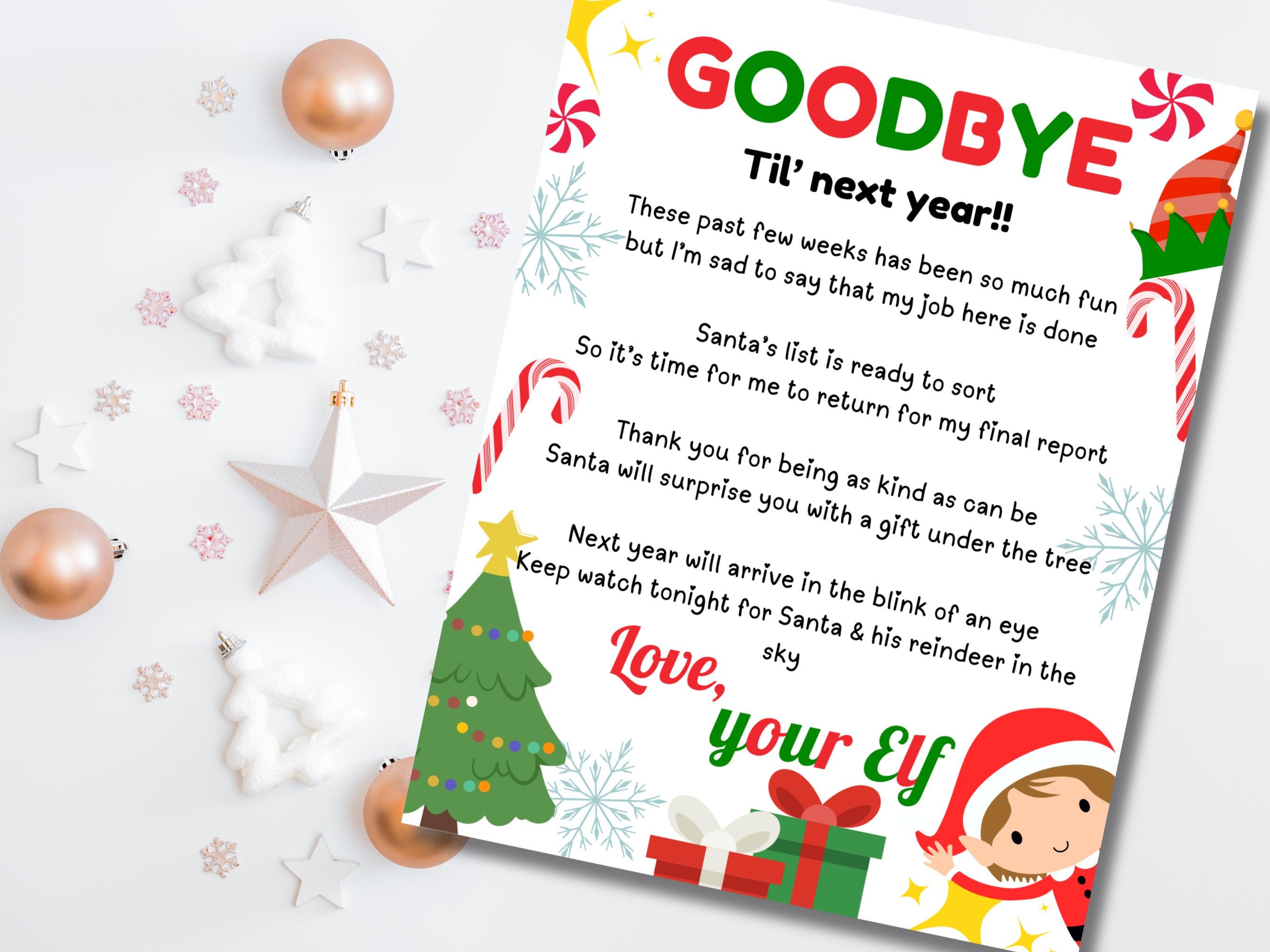 Printable Elf Goodbye Letter, Goodbye From Elf, Goodbye Letter, Goodbye ...