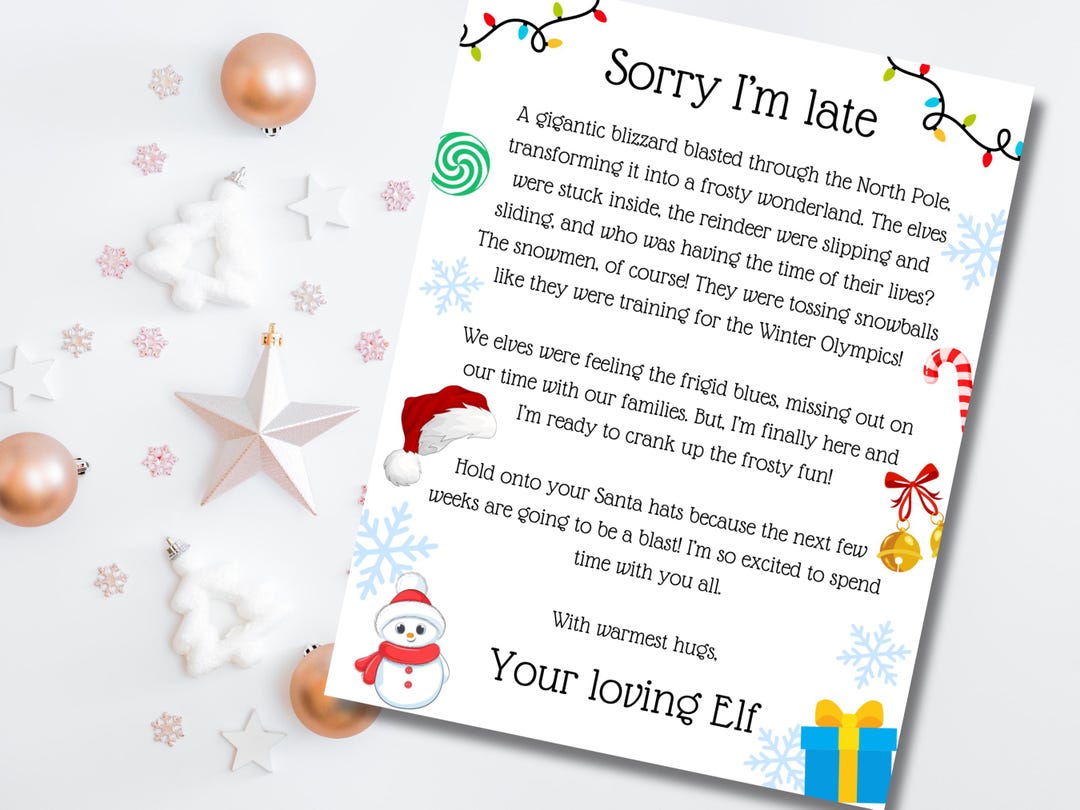 Printable Elf Late Arrival, Sorry Im Late Elf Letter, Elf Arrival ...