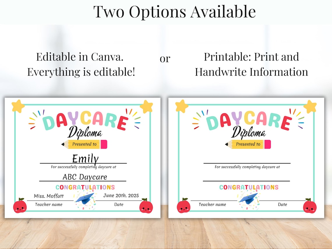 Editable Daycare Certificate, Daycare Diploma, Daycare Graduation, Last ...