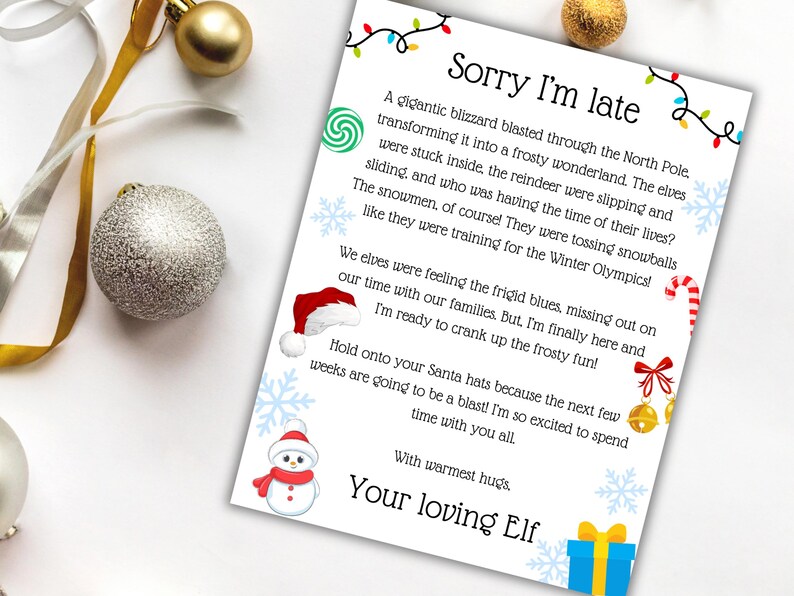Elf Late Arrival, Sorry Im Late Elf Letter, Elf Arrival Letter, Elf ...