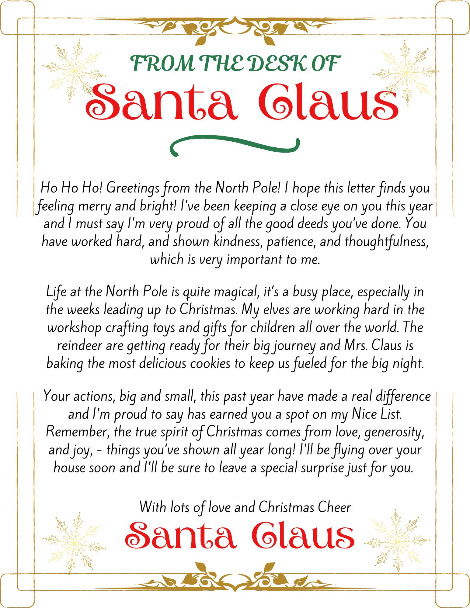 Printable Letter From Santa, Letters From Santa, Note From Santa, Santa ...