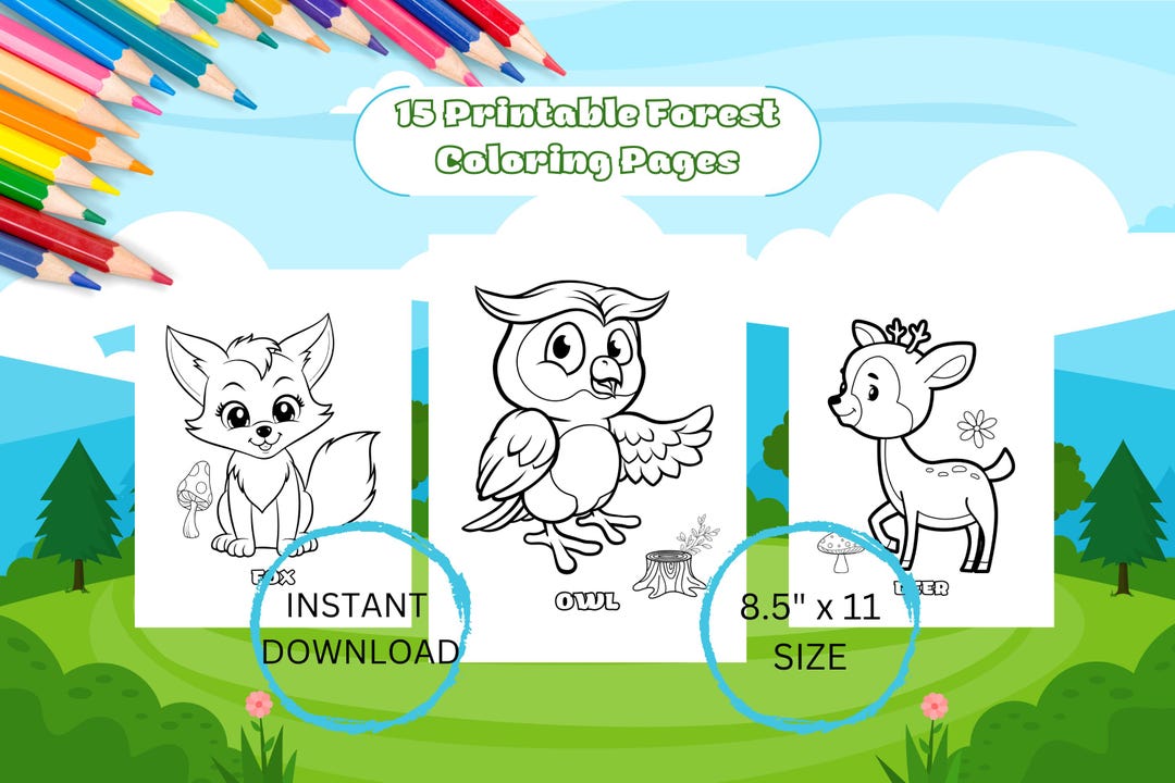 Forest Coloring Pages, Forest Coloring Book, Kids Color Books, Nature ...