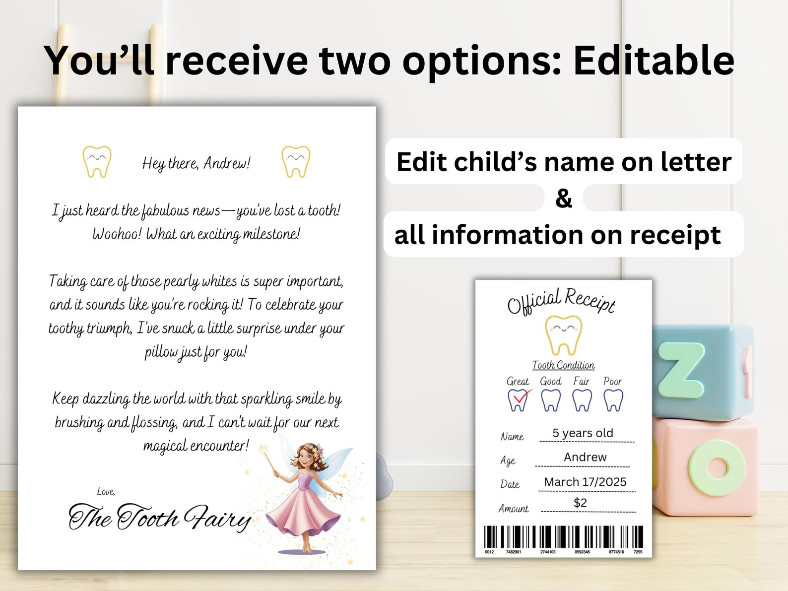 Printable Tooth Fairy Letter, Tooth Fairy Letter, Tooth Fairy Receipt ...