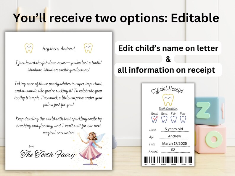 Printable Tooth Fairy Letter, Tooth Fairy Letter, Tooth Fairy Receipt ...