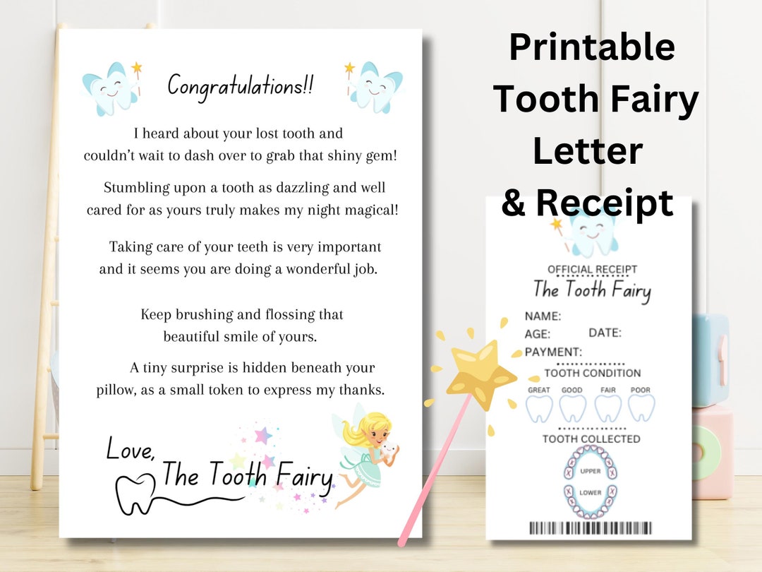 Printable Tooth Fairy Letter, Tooth Fairy Note, Tooth Fairy Receipt ...