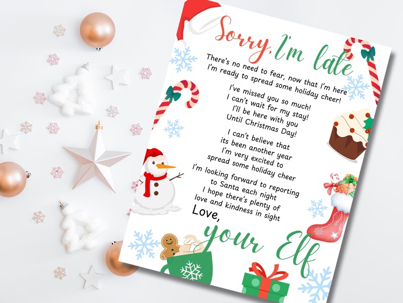 Printable Elf Late Arrival, Sorry Im Late Elf Letter, Elf Arrival ...