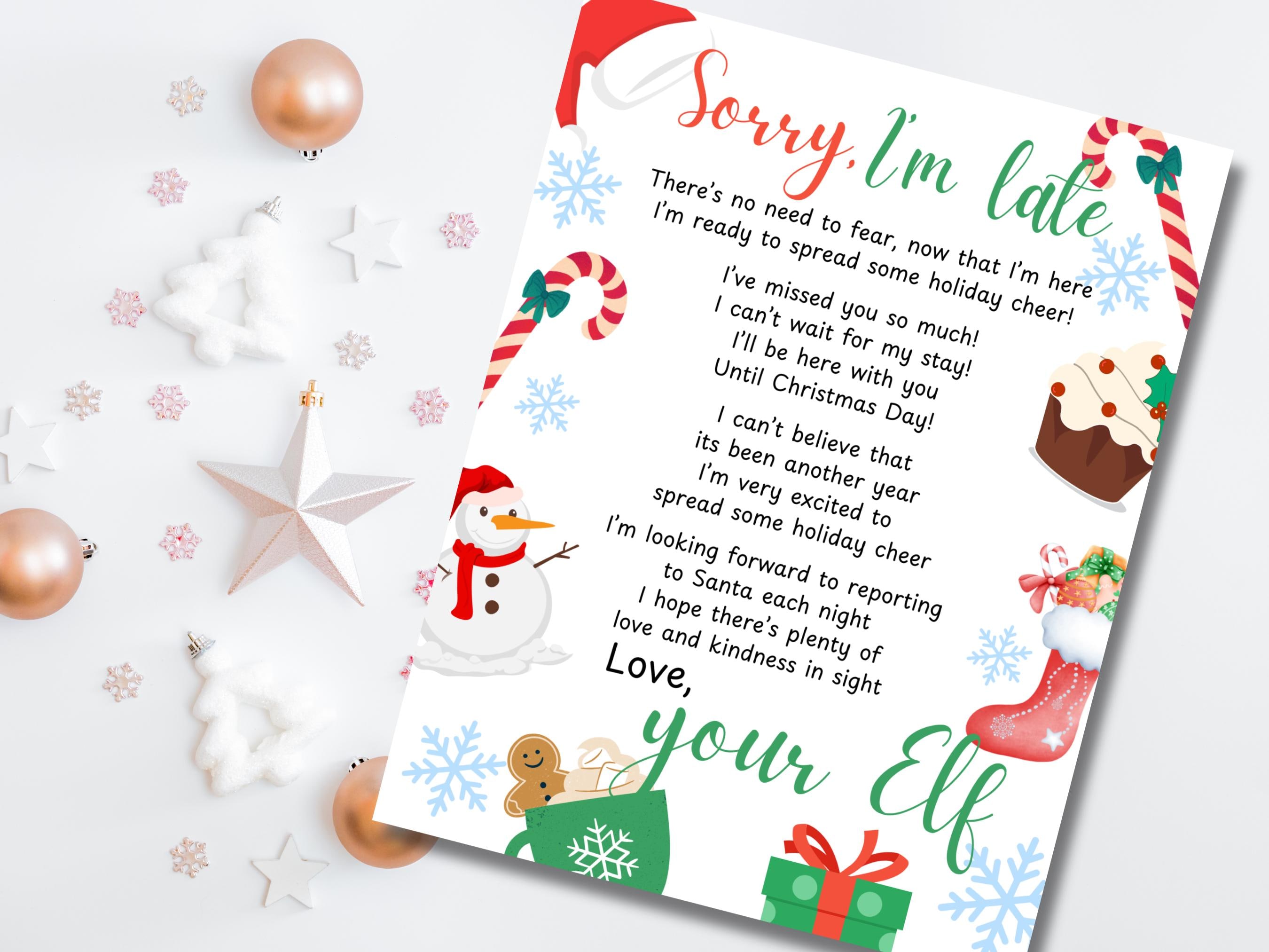 Printable Elf Late Arrival, Sorry Im Late Elf Letter, Elf Arrival ...